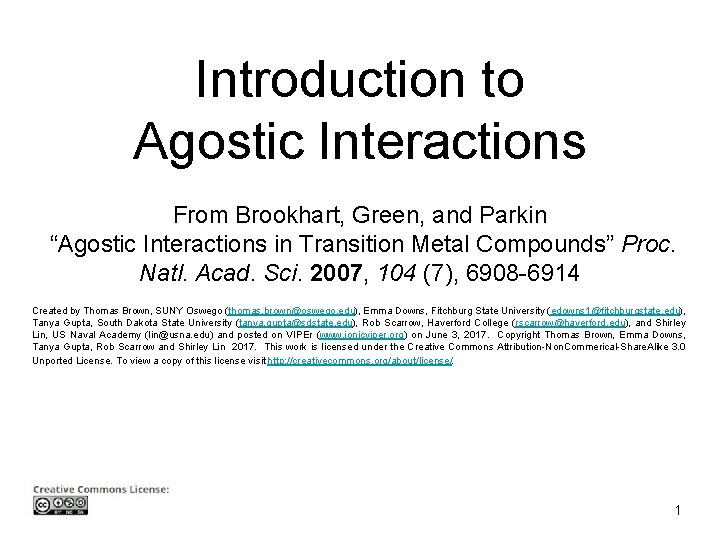 Introduction to Agostic Interactions From Brookhart Green and