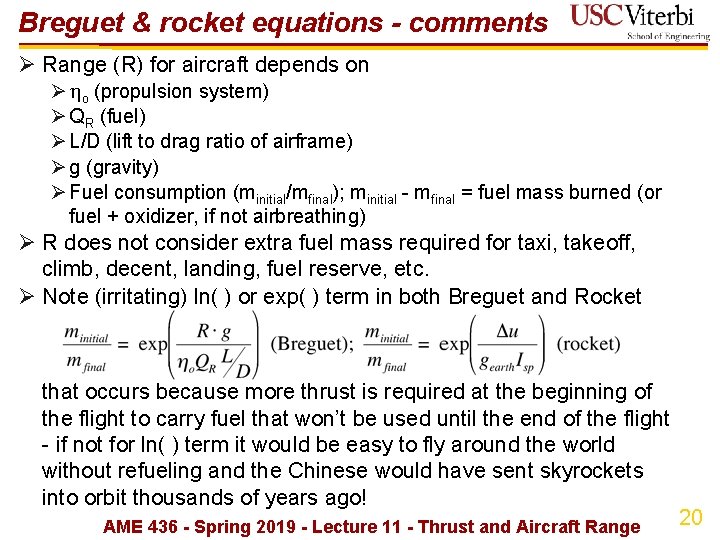 AME 436 Energy and Propulsion Lecture 11 Propulsion
