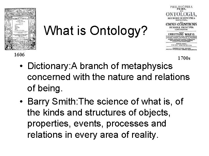 What is Ontology 1606 1700 s Dictionary A