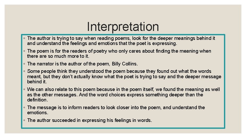 INTRODUCTION TO POETRY BY BILLY COLLINS Wendy Hwang