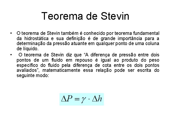 Mecnica dos Fluidos Aula 3 Teorema de Stevin