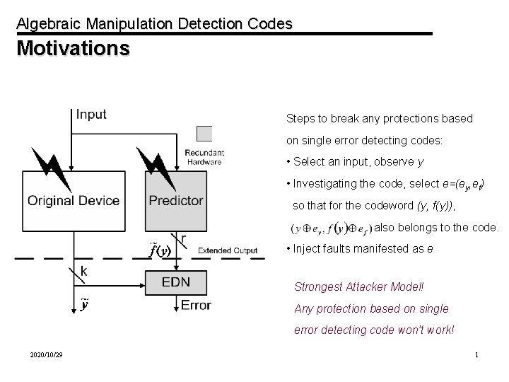 Algebraic Manipulation Detection Codes Motivations Steps to break