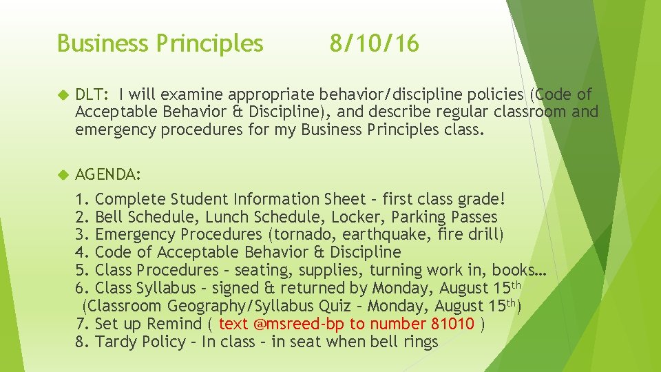 Business Principles Ms Kathi Reed 2016 2017 Business