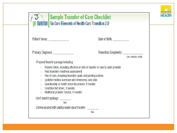 Clinician Information Packet Transition from Pediatric to Adult