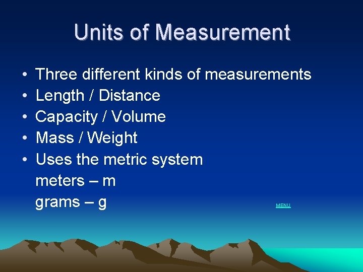 MEDICAL MATH UNIT H HTR STEPHEN SWEENEY MENU
