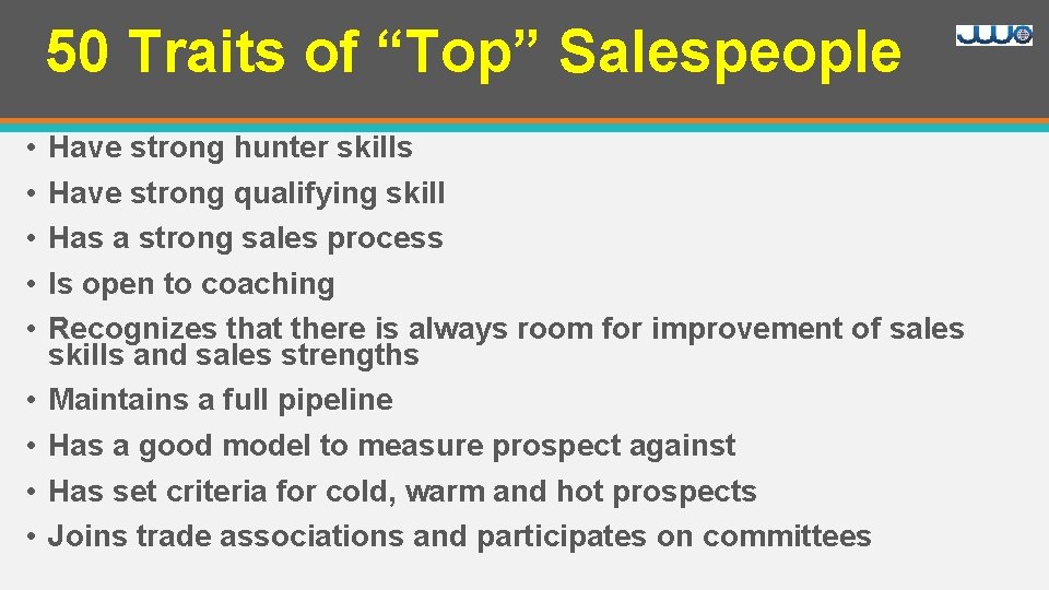 50 Traits of Top Salespeople Presented by J