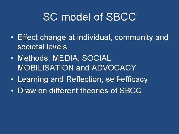 Monitoring and evaluation for social and behavioural change