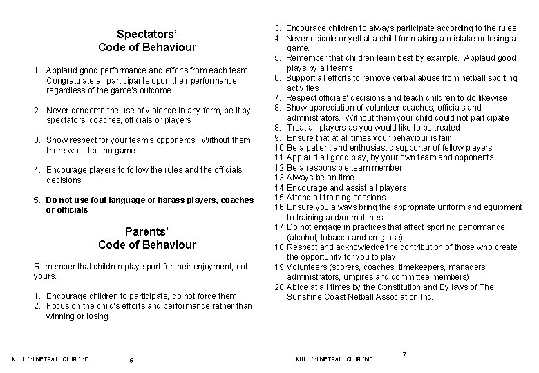 2013 KULUIN NETBALL CLUB SPONSORS 2013 Information Booklet