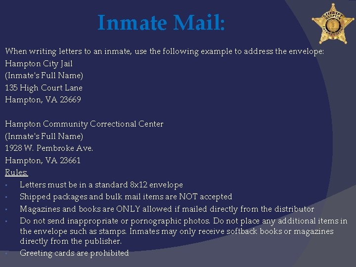 WELCOME TO THE HAMPTON SHERIFFS OFFICE B J