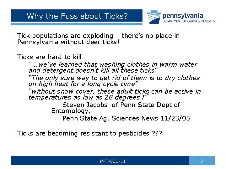 Ticks Lyme Disease Bureau of Workers Compensation PA