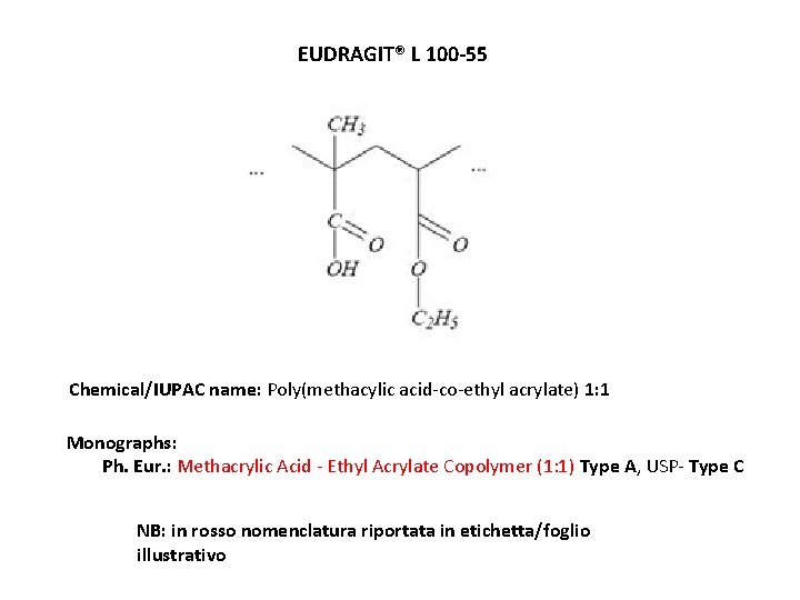 EUDRAGIT L 100 55 ChemicalIUPAC name Polymethacylic acidcoethyl