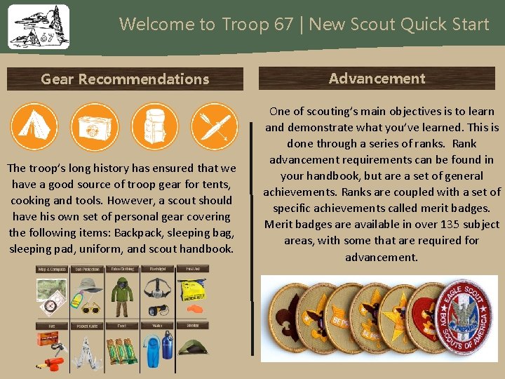Welcome to Troop 67 New Scout Quick Start