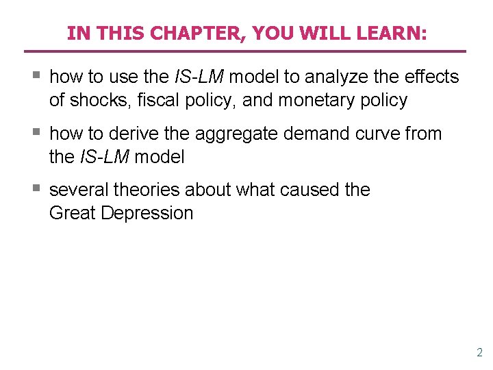 Aggregate Demand II Applying the ISLM Model MACROECONOMICS