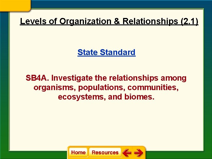Levels of Organization Relationships 2 1 State Standard