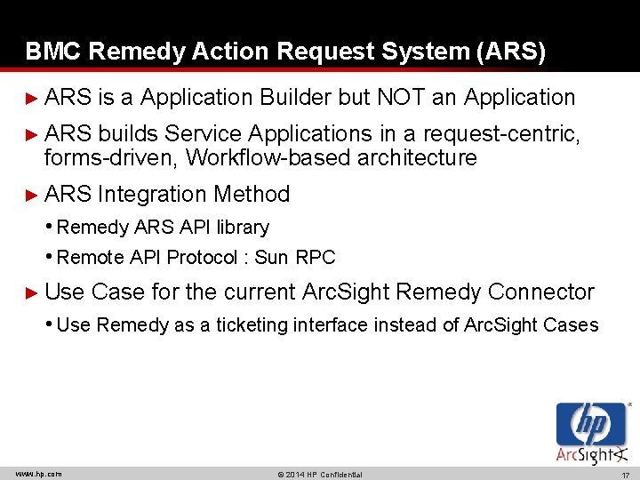Integrating Arc Sight with Enterprise Ticketing Systems Dhiraj