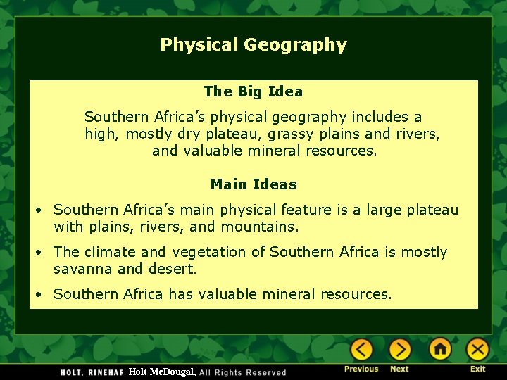 Physical Geography The Big Idea Southern Africas physical