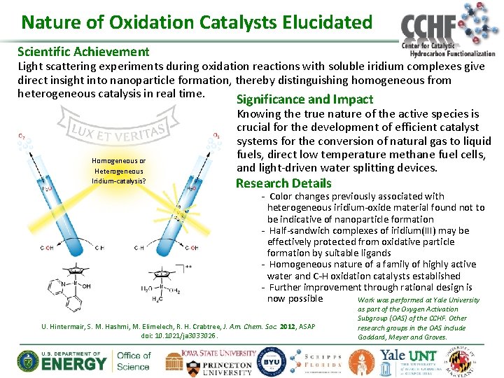Nature of Oxidation Catalysts Elucidated Scientific Achievement Light