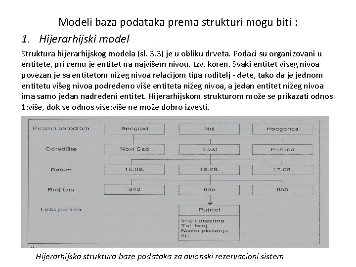 MODELI BAZA PODATAKA Modeli baza podataka prema strukturi