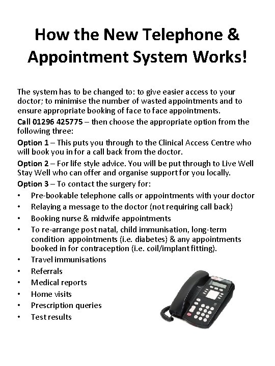 How the New Telephone Appointment System Works The