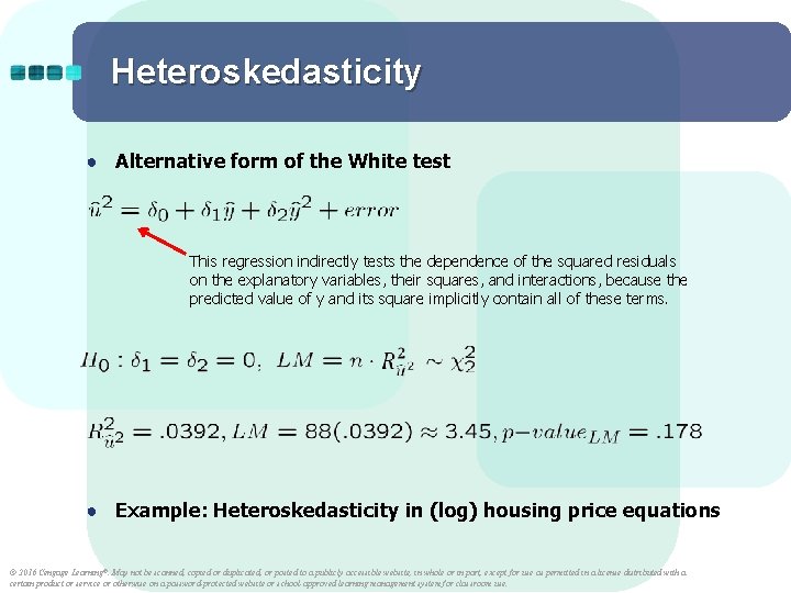 Chapter 8 Heteroskedasticity 2016 Cengage Learning May not