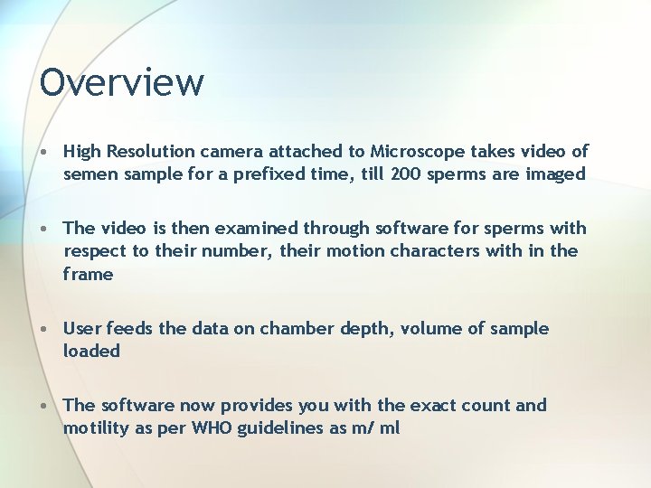 Computer Aided Semen Analysis CASA Presented by Vijayakumar
