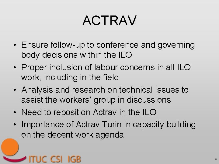 The role of the ILO in the International