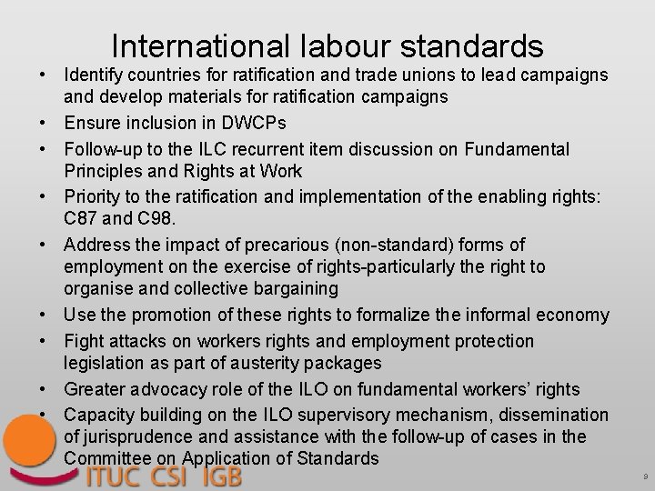 The role of the ILO in the International