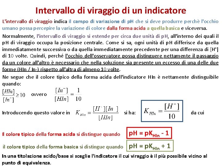 INDICATORI DI p H Prof ssa Alessandra Gentili