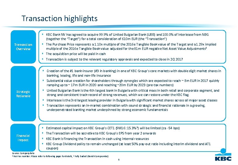 KBC Group Media presentation Acquisition of UBB and