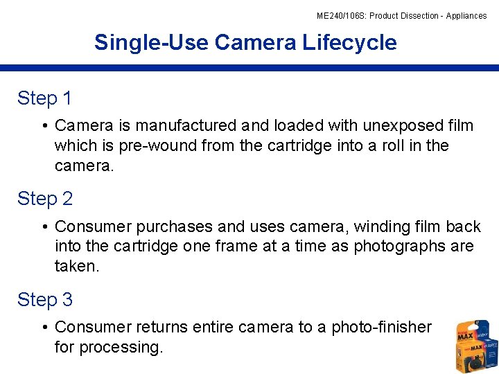 ME 240106 S Product Dissection Appliances SingleUse Cameras