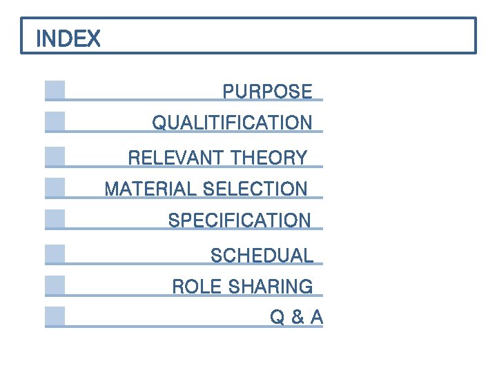 INDEX PURPOSE QUALITIFICATION RELEVANT THEORY MATERIAL SELECTION ...