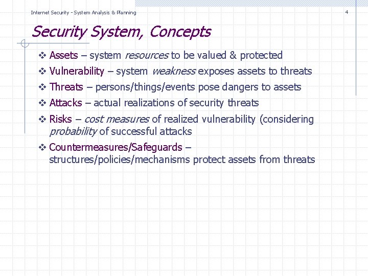 Lecture II Security Analysis and Planning Internet Security
