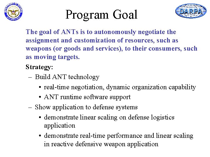 DARPA ANTS Autonomous Negotiating Teams 26 October 1998