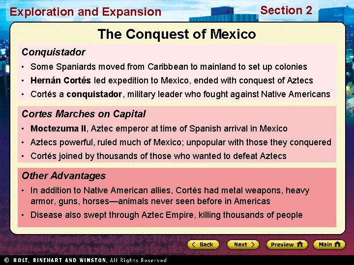 Exploration and Expansion Section 2 Conquest and Colonies
