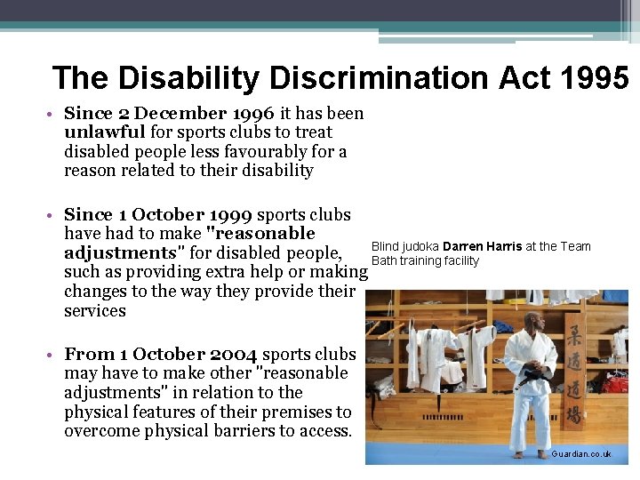 Disability in Sport The Disability Discrimination Act 1995