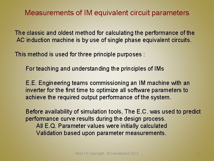 Electric Machine Design Course Equivalent Circuit Parameters Measurements