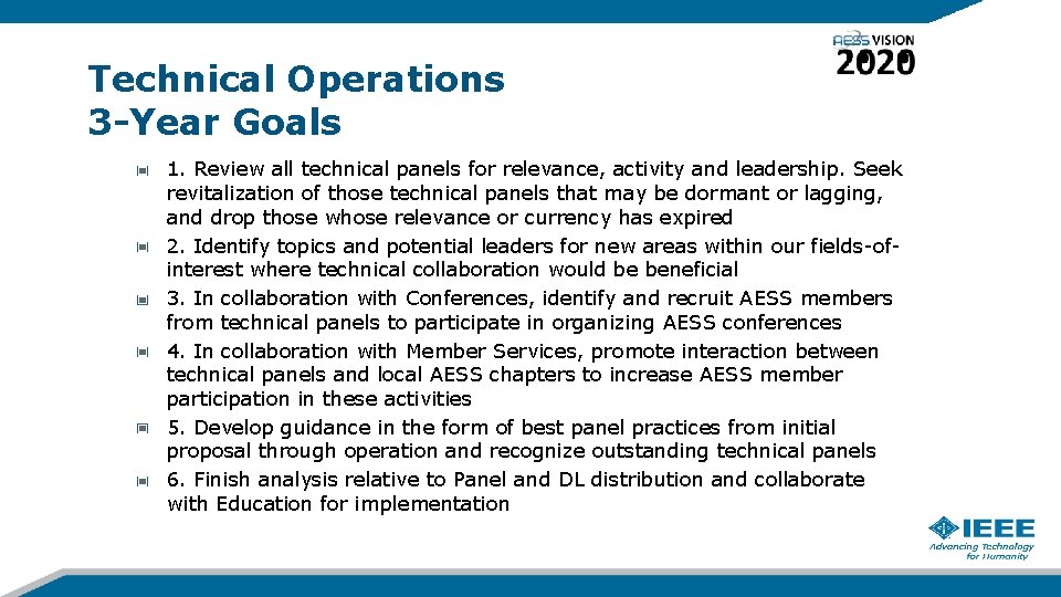 Technical Operations Smart Objectives VP George Schmidt Committee