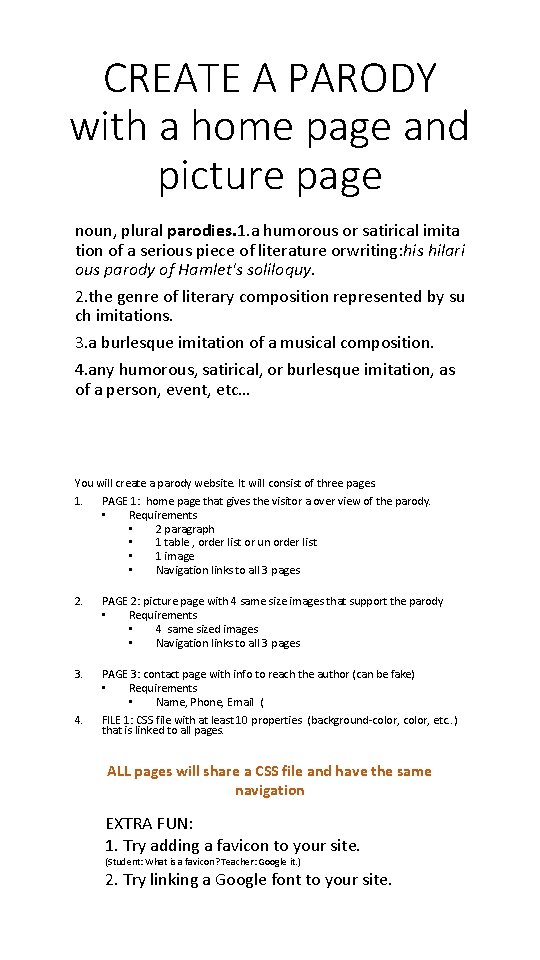 CREATE A PARODY with a home page and