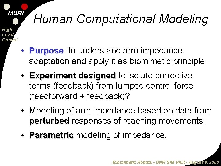 MURI Human Computational Modeling High Level Control Purpose
