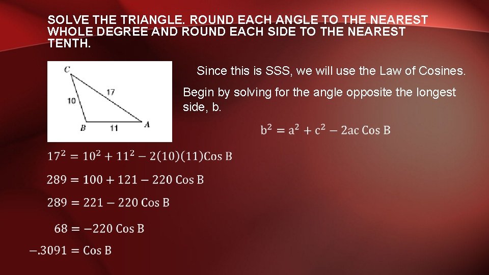 LAW OF SINES LAW OF COSINES Test Review