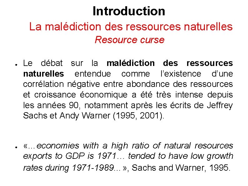 Ressources naturelles et dveloppement Elments du dbat et