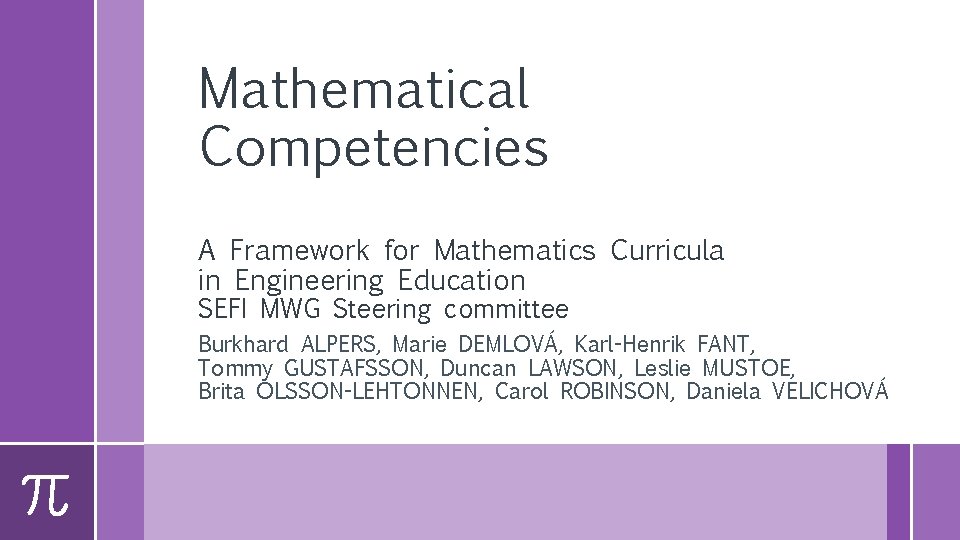 Mathematical Competencies A Framework for Mathematics Curricula in