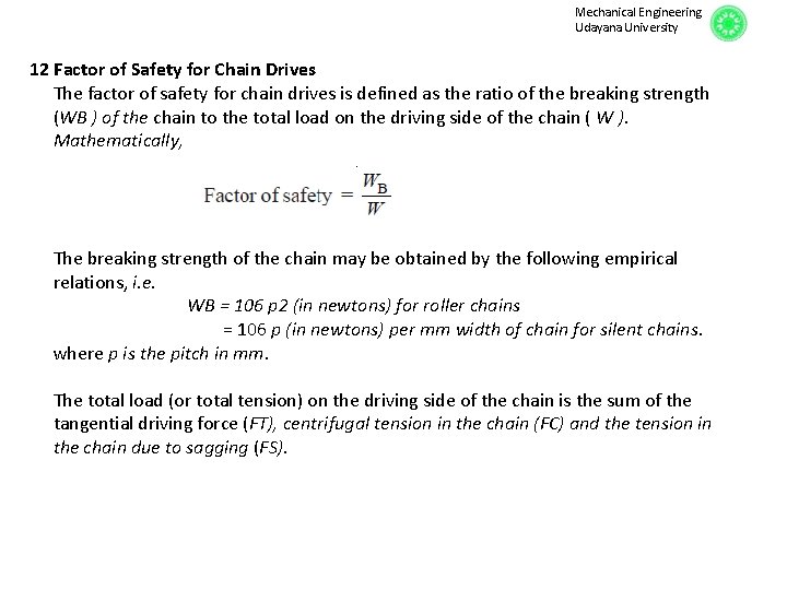 Mechanical Engineering Udayana University Chain Drives Mechanical ...