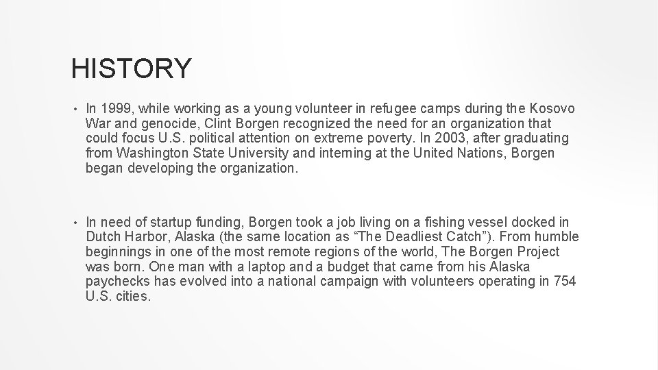 THE BORGEN PROJECT ABOUT US In a Nutshell