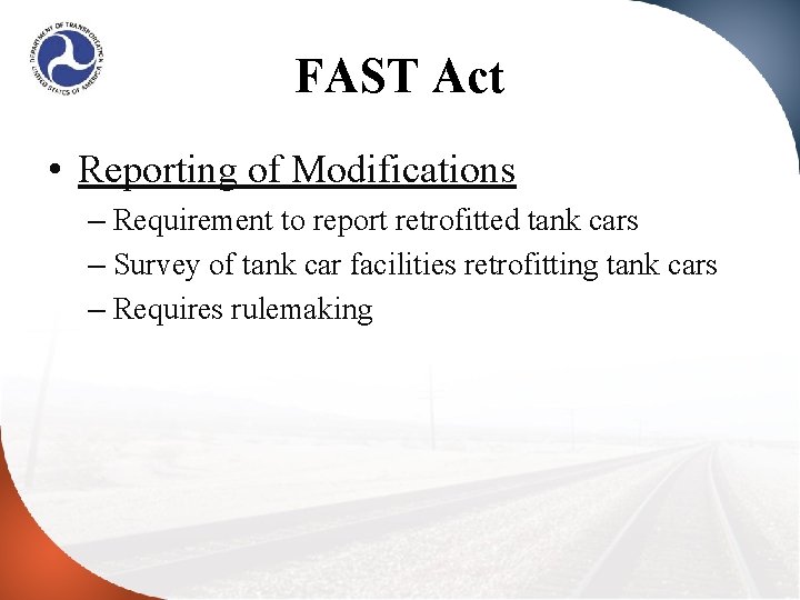 U S Department of Transportation Federal Railroad Administration