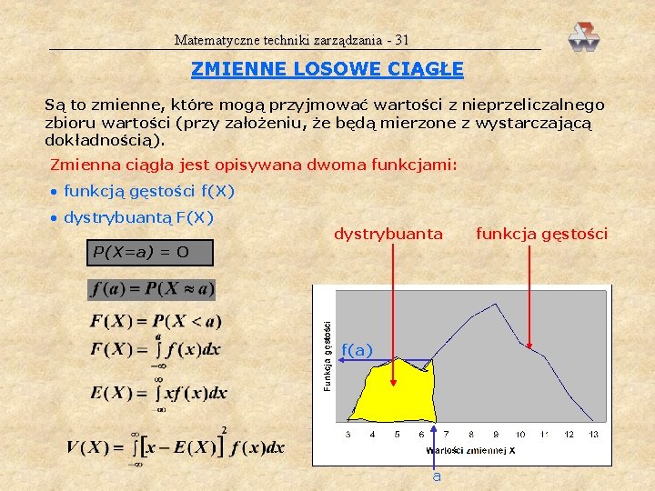 Matematyczne techniki zarzdzania 31 ZMIENNE LOSOWE CIGE S
