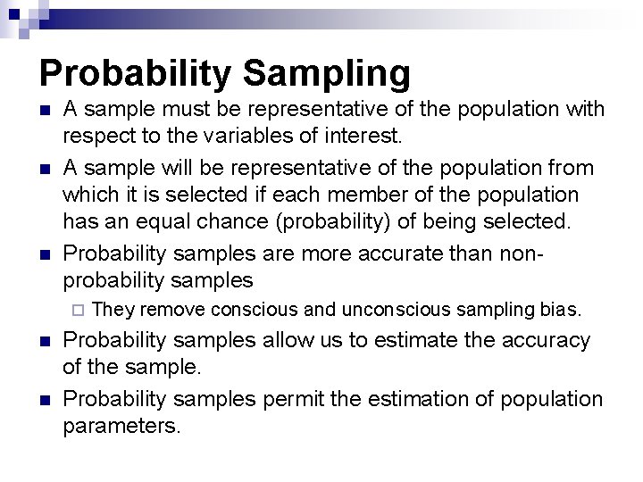 PROBABILITY SAMPLING CONCEPTS AND TERMINOLOGY Selecting individual ...