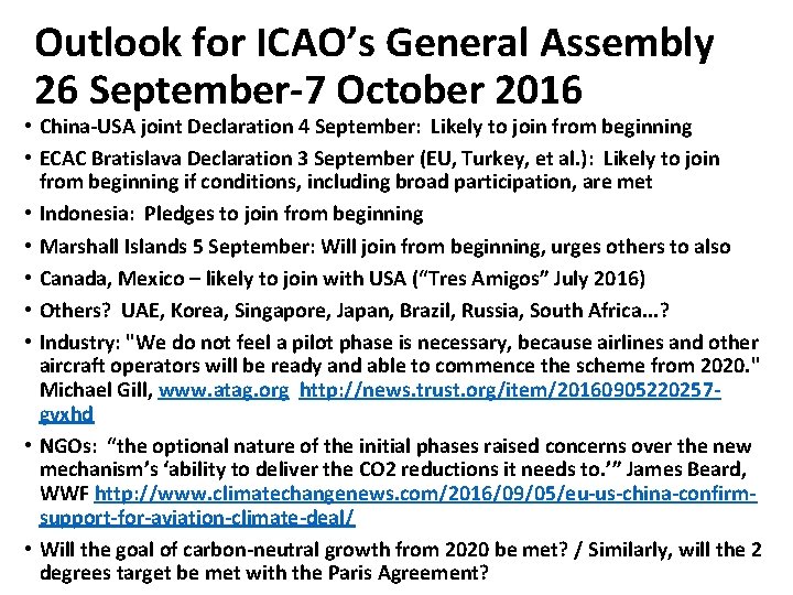 ICAO The MBM On the eve of the