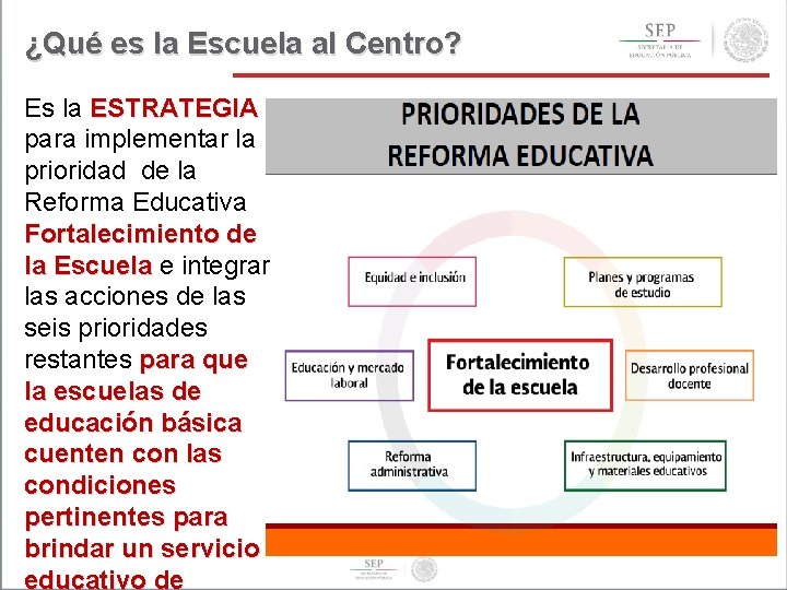 LA ESCUELA AL CENTRO Y EL MODELO EDUCATIVO