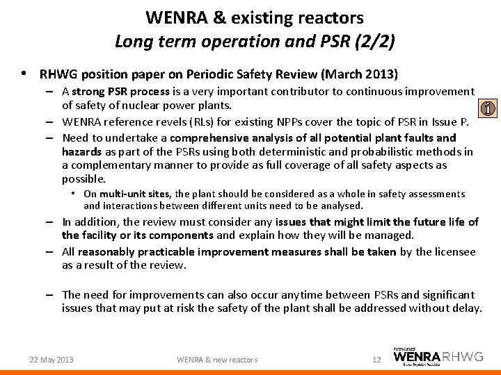 WENRA ongoing work on new reactors Fabien FERON